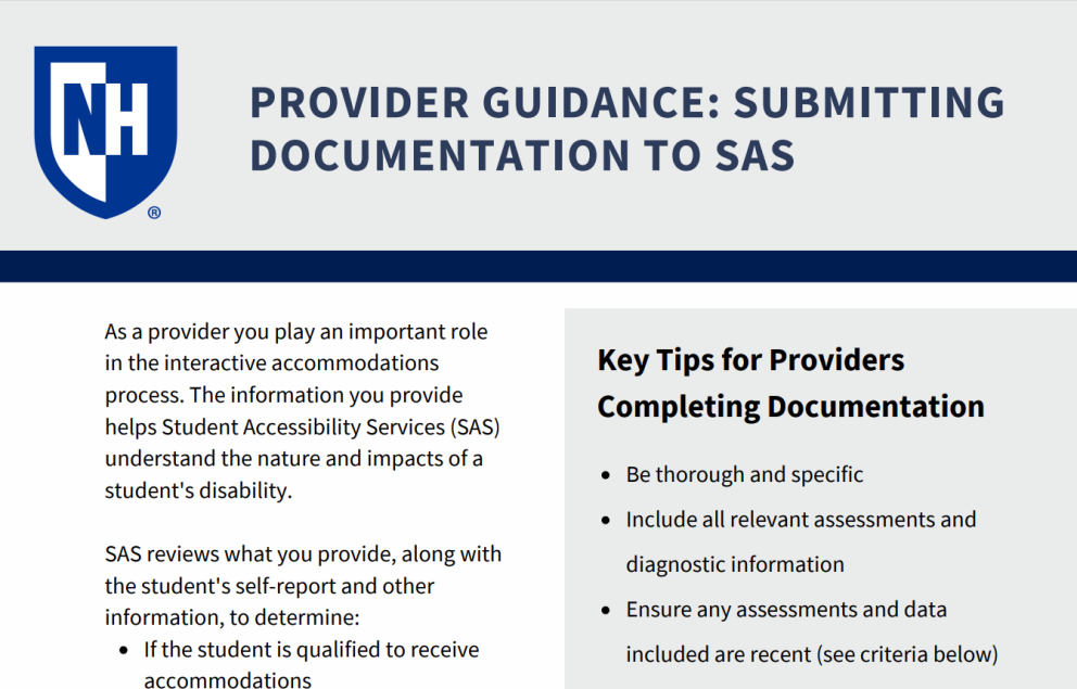 Provider Guidance: Submitting Documentation to SAS | University of New Hampshire